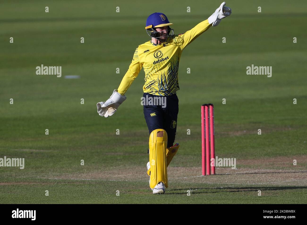 Durham's Ollie Robinson celebrates a wicket during the Vitality Blast ...