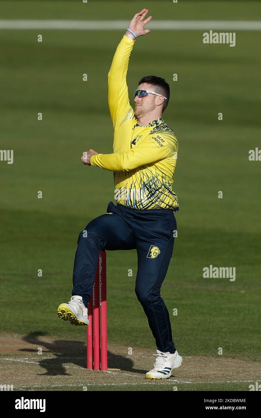 Liam Trevaskis of Durham bowls during the Vitality Blast T20 match ...