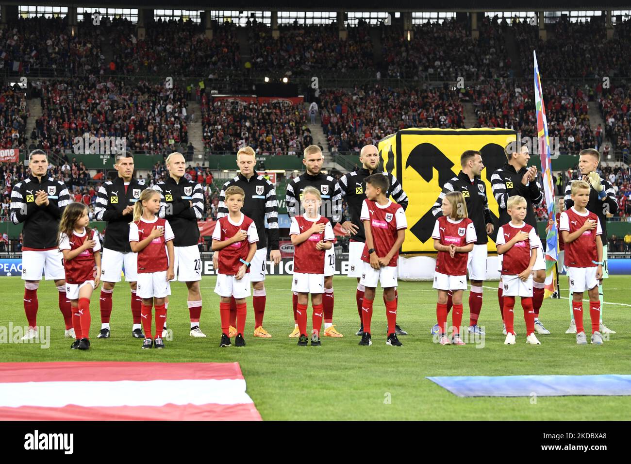 Players of Austria's national team at the beginning of Austria vs ...