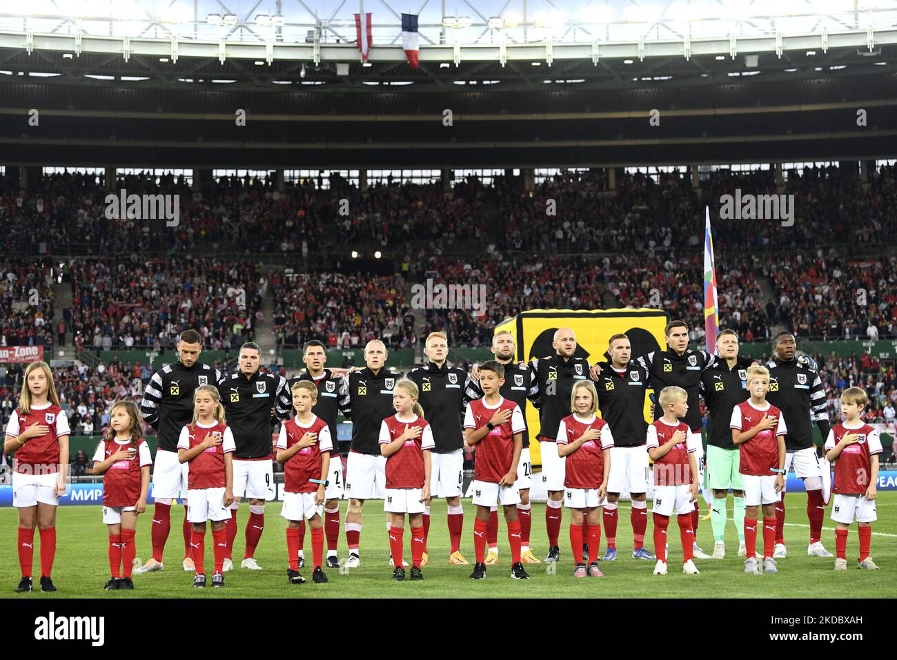 Players of Austria's national team at the beginning of Austria vs ...