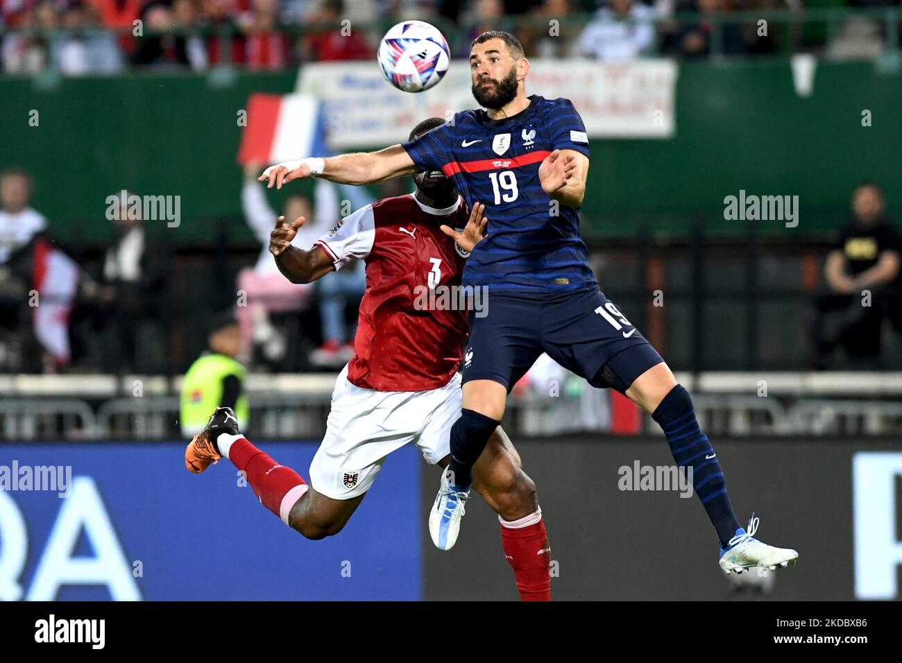 Karim Benzema of France in action against Kevin Danso during Austria vs ...