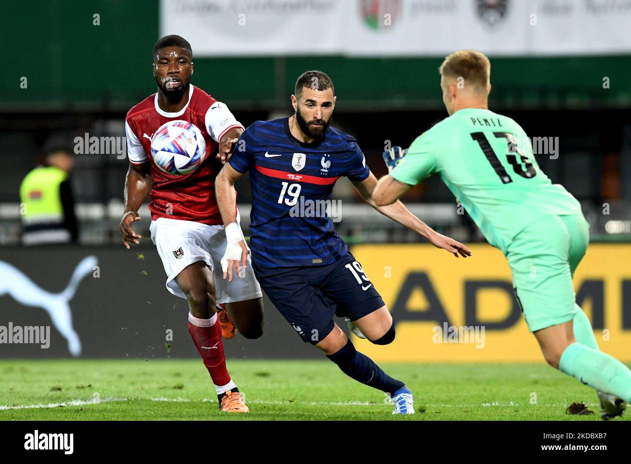 Karim Benzema of France in action against Kevin Danso during Austria vs ...