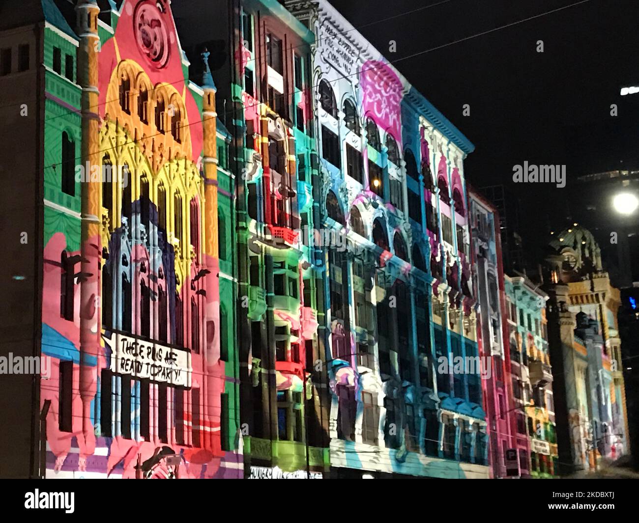 The colorful projection on the buildings in Melbourne at night Stock ...