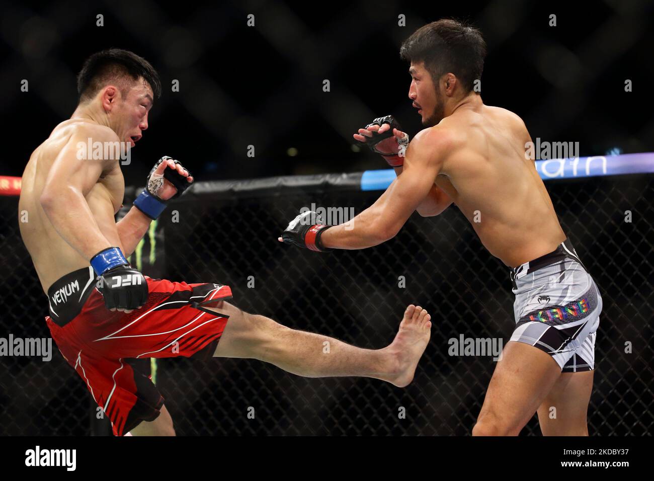 Batgerel Danaa of Mongolia (L) battles Kyung Ho Kang of South Korea in ...