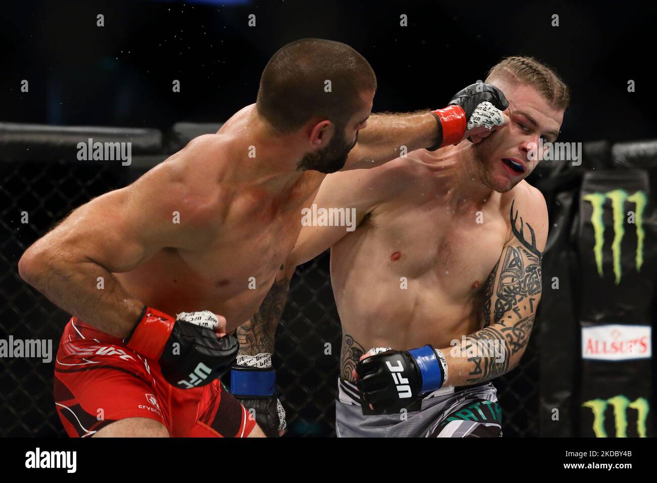 Jake Matthews of Australia (R) battles Andre Fialho of Portugal in the ...