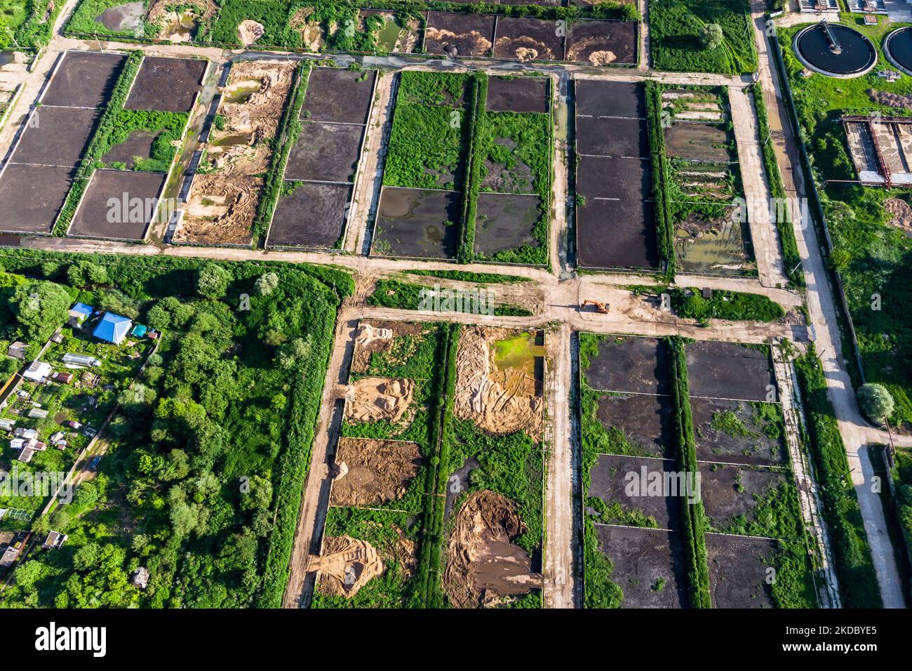 Silt pits next to the city's wastewater treatment plant, viewed from a ...