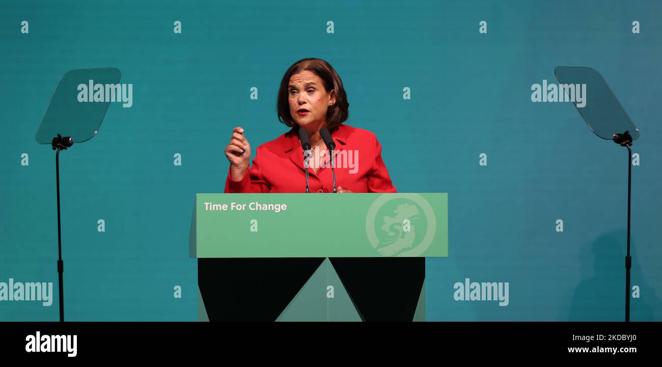 Sinn Fein leader Mary Lou McDonald during her keynote speech at the Sinn Fein Ard Fheis at the ...