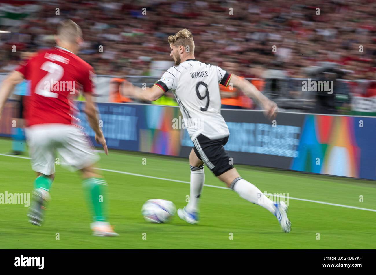 Timo Werner of Germany competes for the ball during the UEFA Nations ...