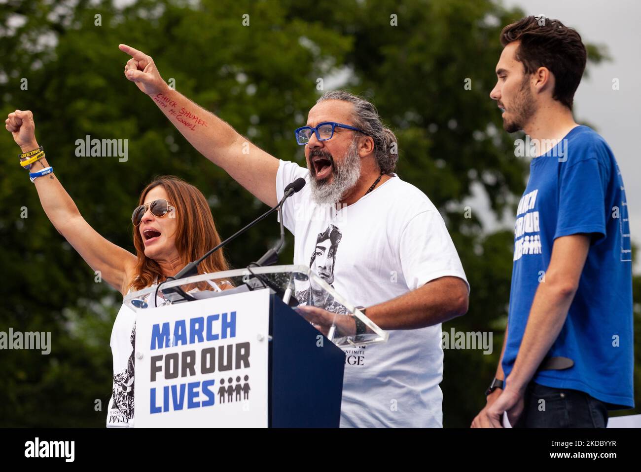 Patricia Oliver (left), Manuel Oliver (center), and David Hogg (right ...