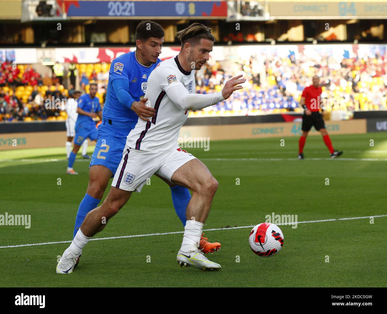 Jack Grealish (Man City) of England holds of Giovanni Di Lorenzo of ...
