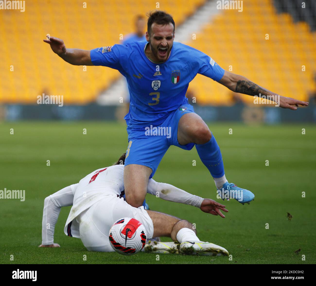 Jack Grealish (Man City) of England tackles Federico Gatti of Italy ...