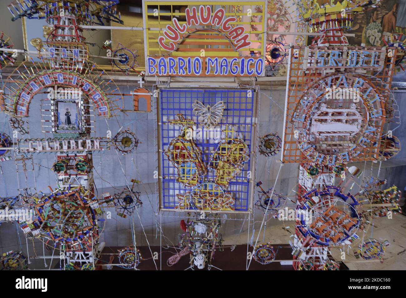 View of fireworks in the town of San Francisco Culhuacán in Mexico City ...