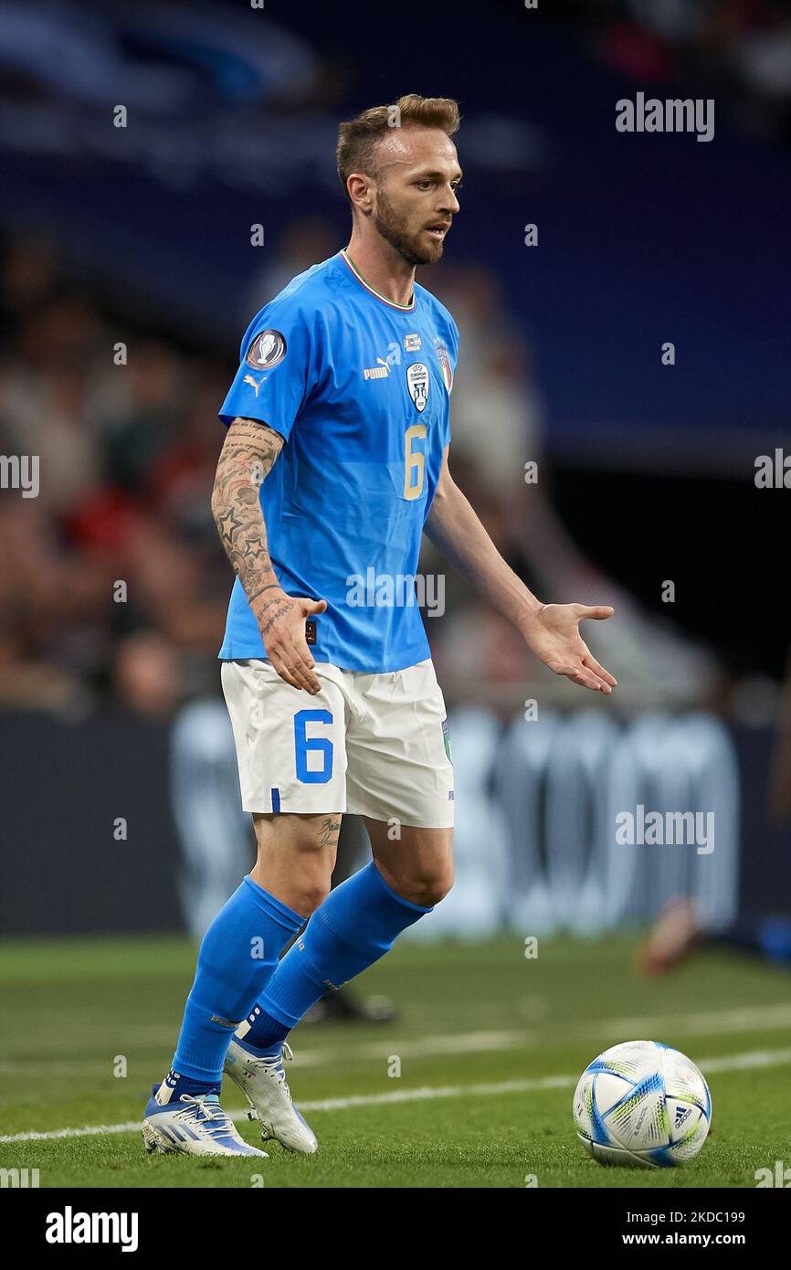 Manuel Lazzari (SS Lazio) of Italy in action during the Finalissima 2022 match between Argentina ...
