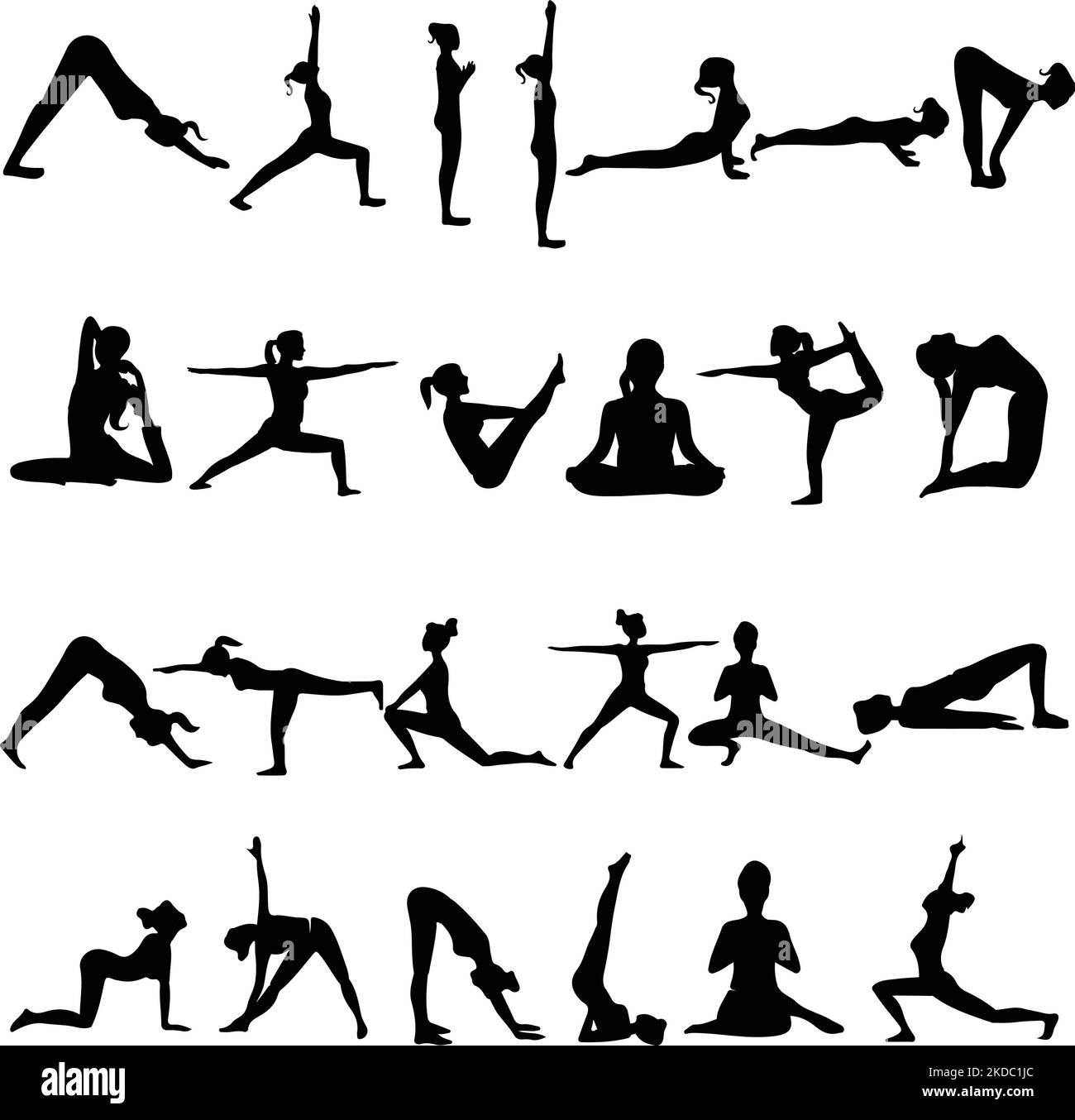 A set of different yoga pose icons isolated on the white background ...