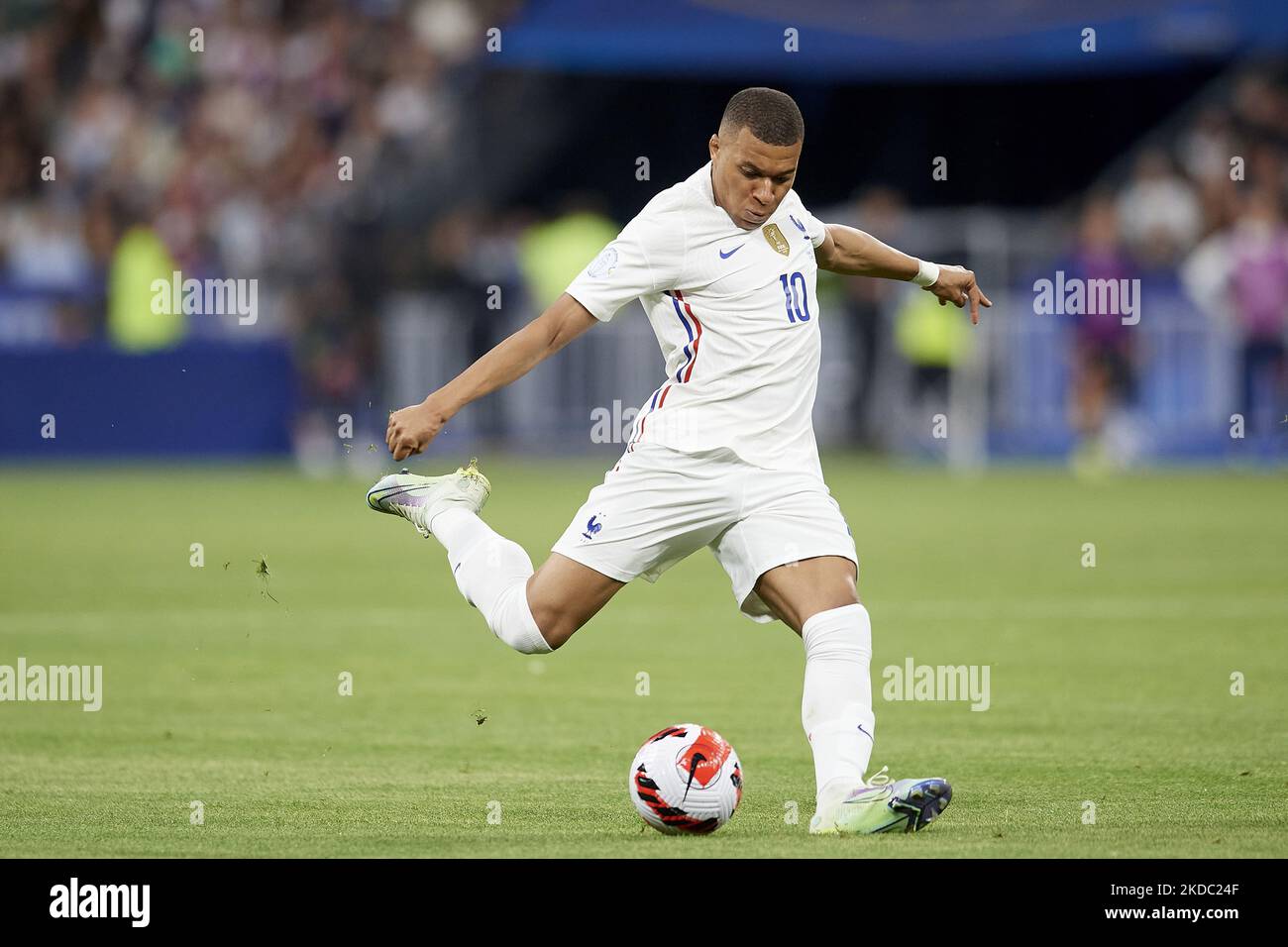 Kylian Mbappe (Paris Saint-Germain) of France shooting to goal during ...