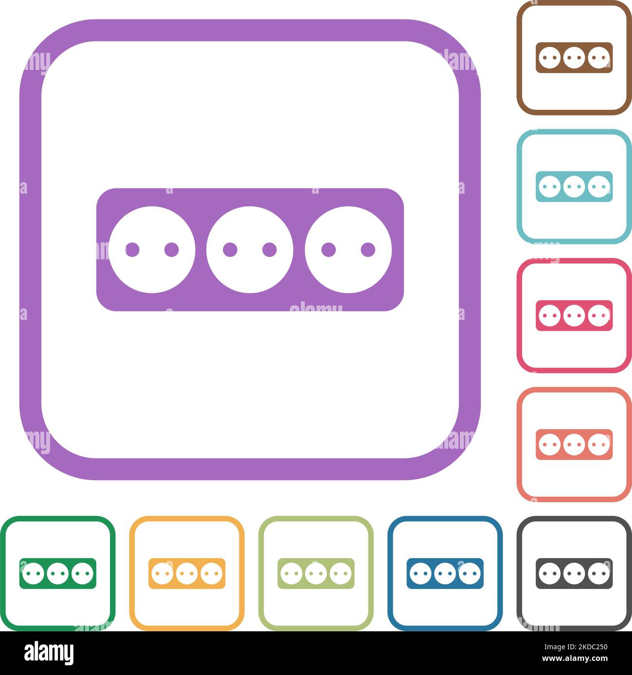 Electrical outlet with three sockets solid simple icons in color rounded square frames on white ...