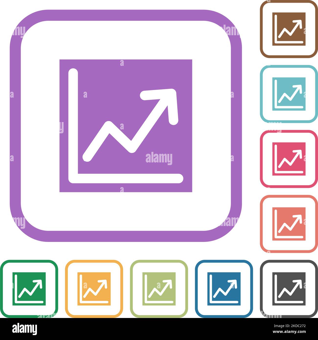 Line graph solid simple icons in color rounded square frames on white ...