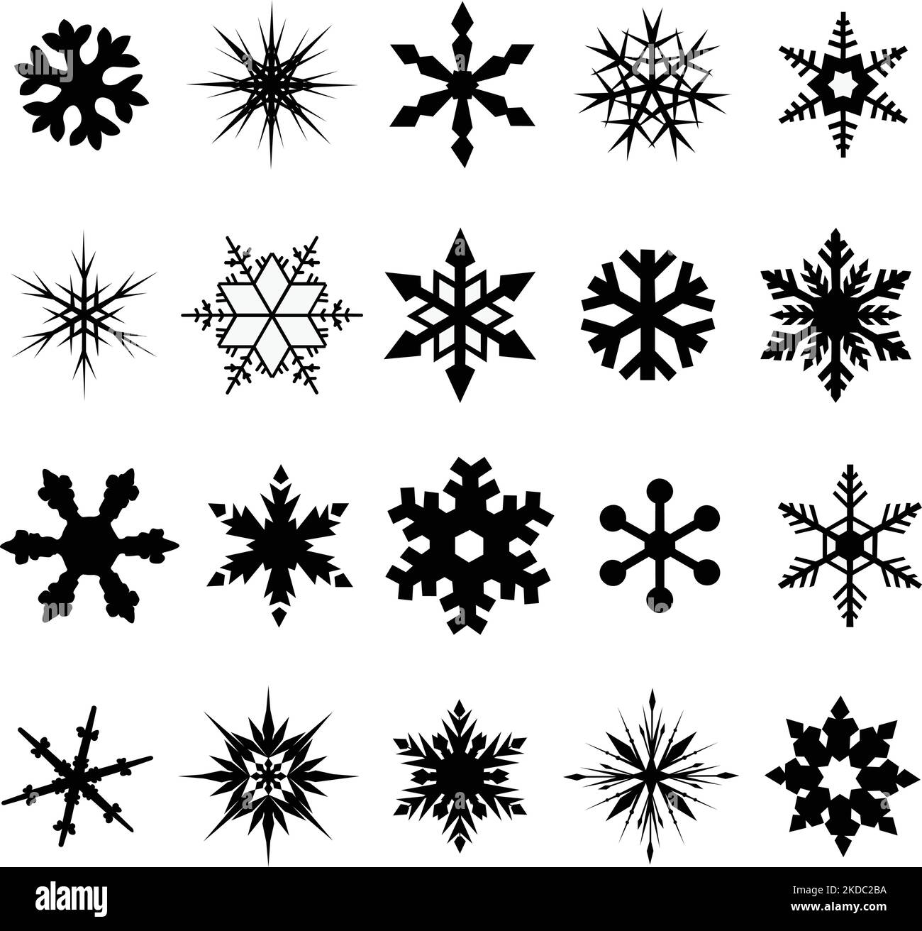 A set of different snowflake icons isolated on the white background ...