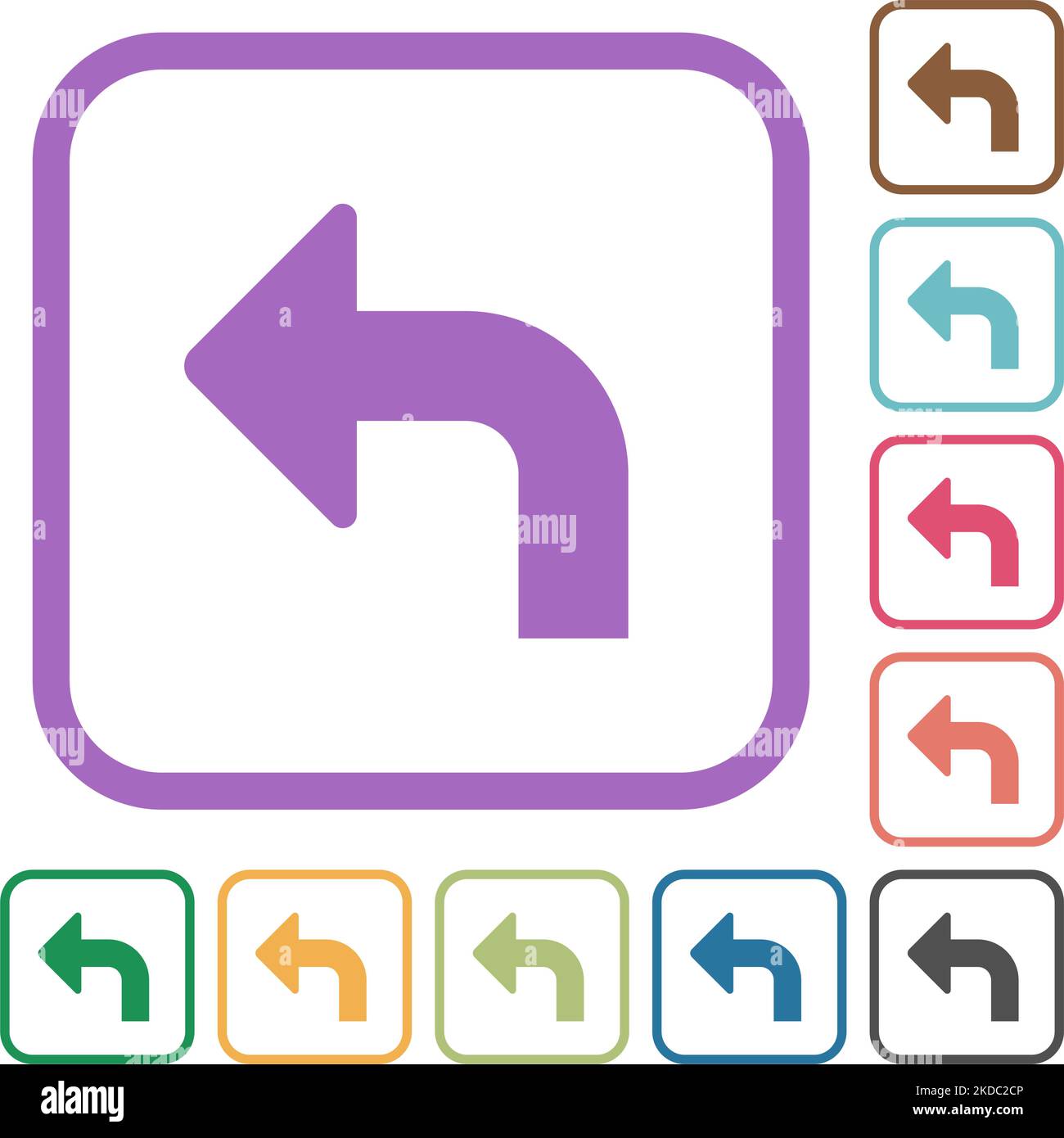 Top left side turn arrow solid simple icons in color rounded square ...