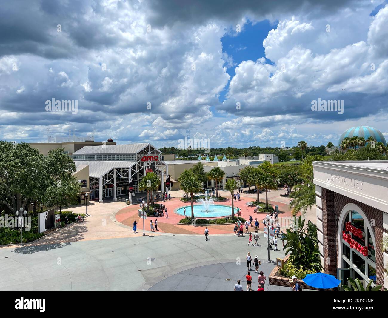 Orlando, FL USA - July 19, 2020: An aerial view of an AMC Theatre at an ...