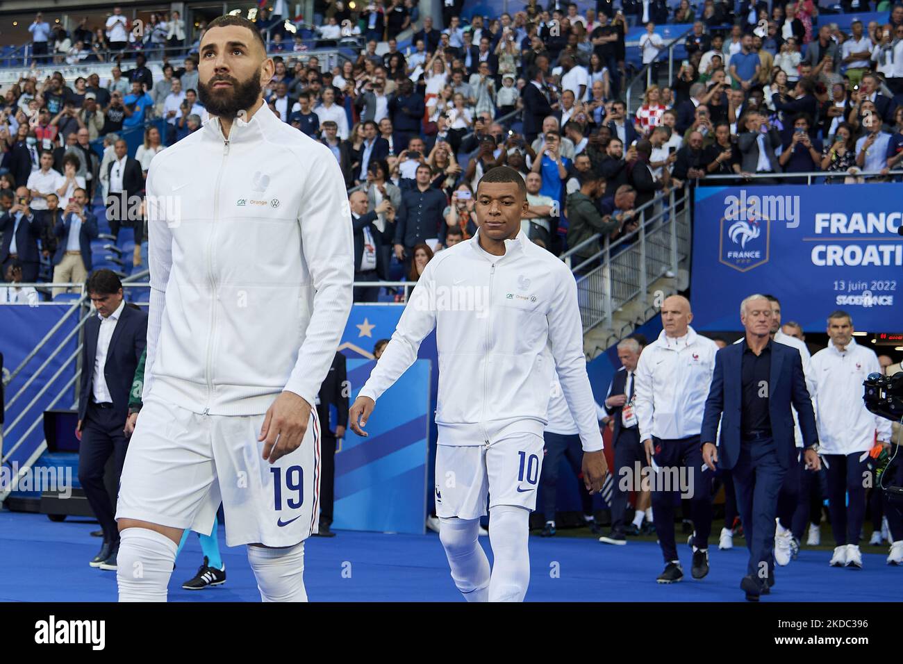 Karim Benzema (Real Madrid) and Kylian Mbappe (Paris Saint-Germain) of ...