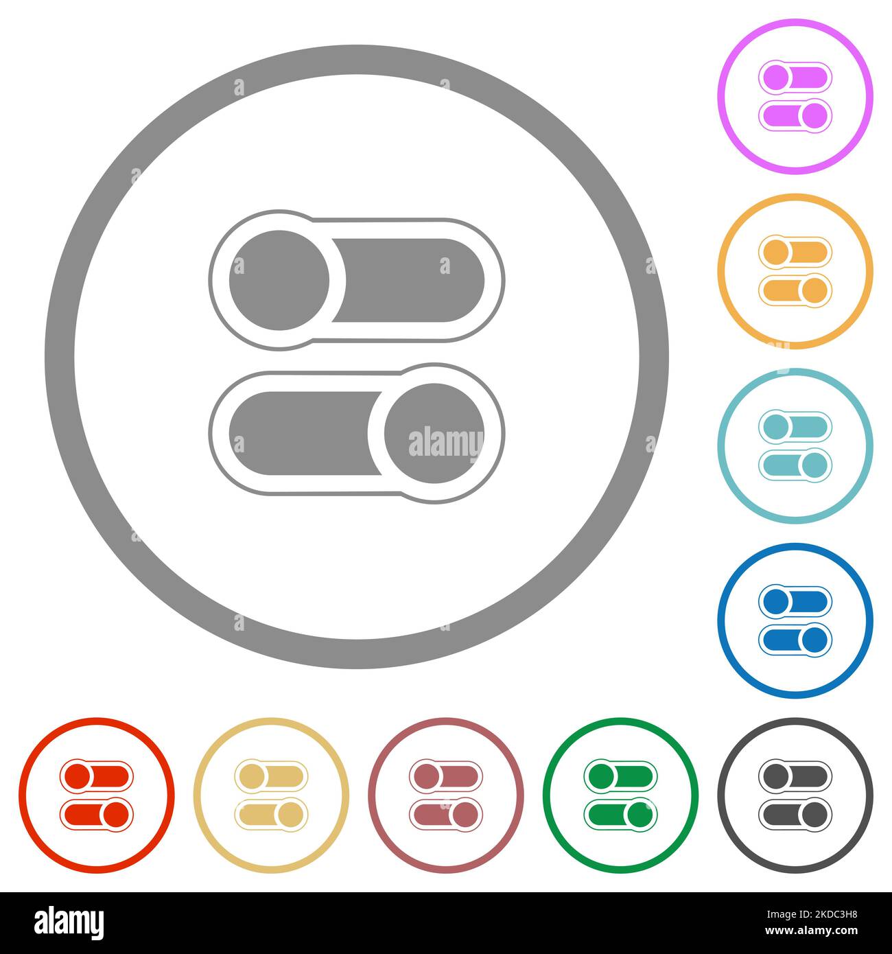 Horizontal Toggle Switches Alternate Flat Color Icons In Round Outlines