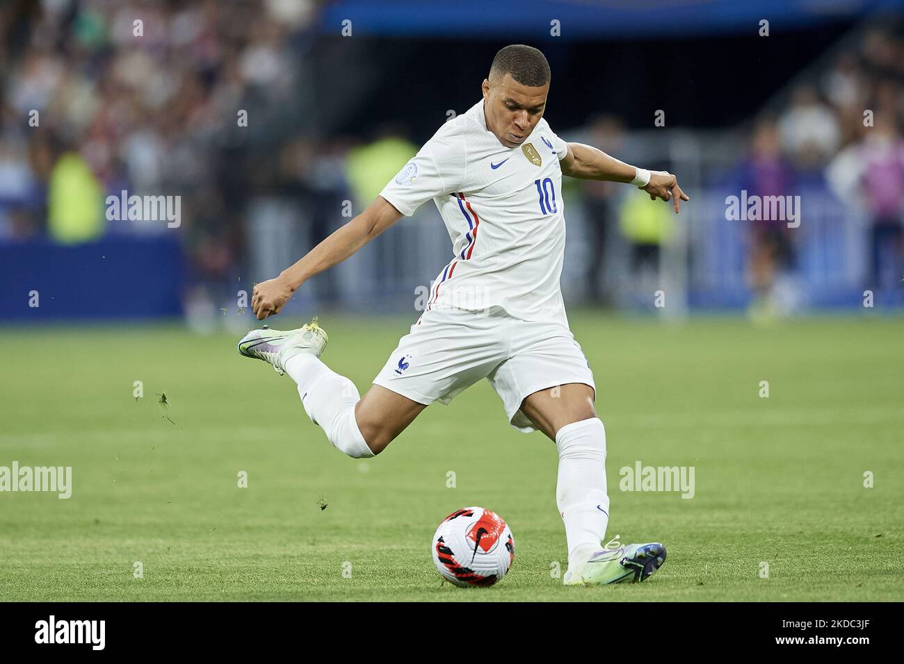 Kylian Mbappe (Paris Saint-Germain) of France shooting to goal during ...