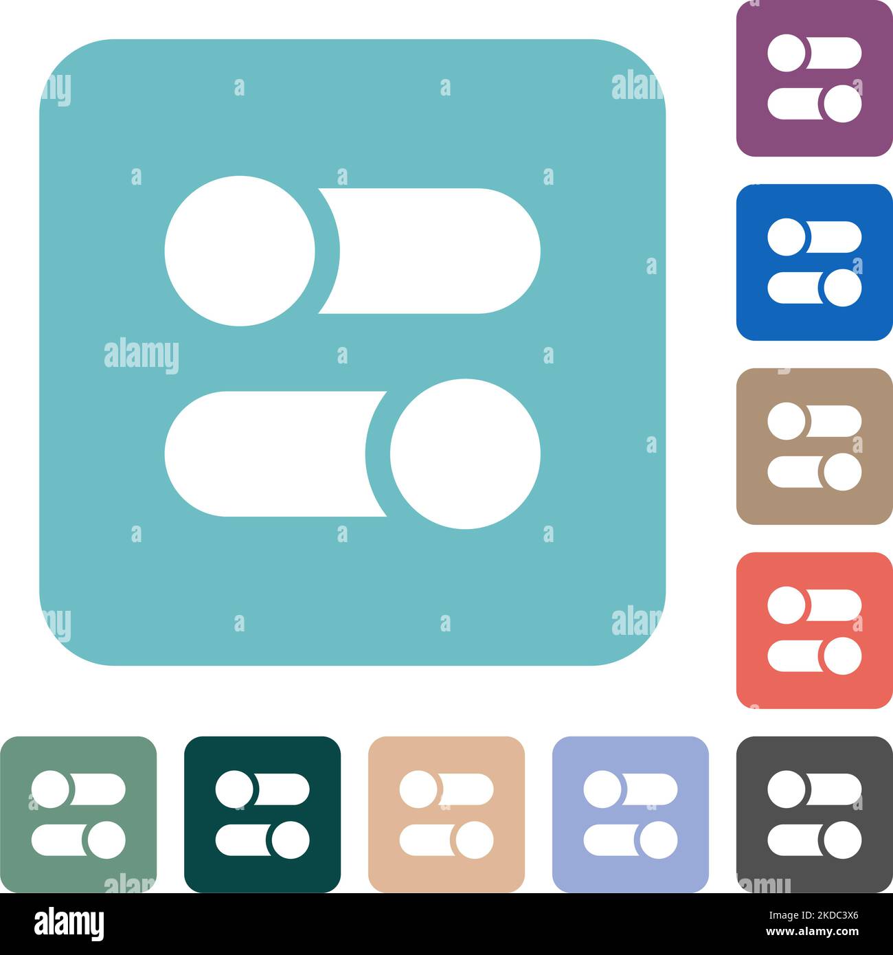 Horizontal Toggle Switches Solid White Flat Icons On Color Rounded