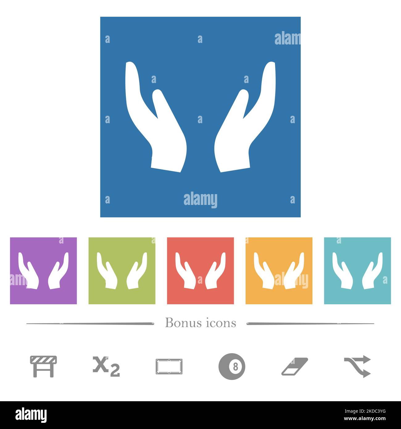 Empty protecting hands solid flat white icons in square backgrounds. 6 ...