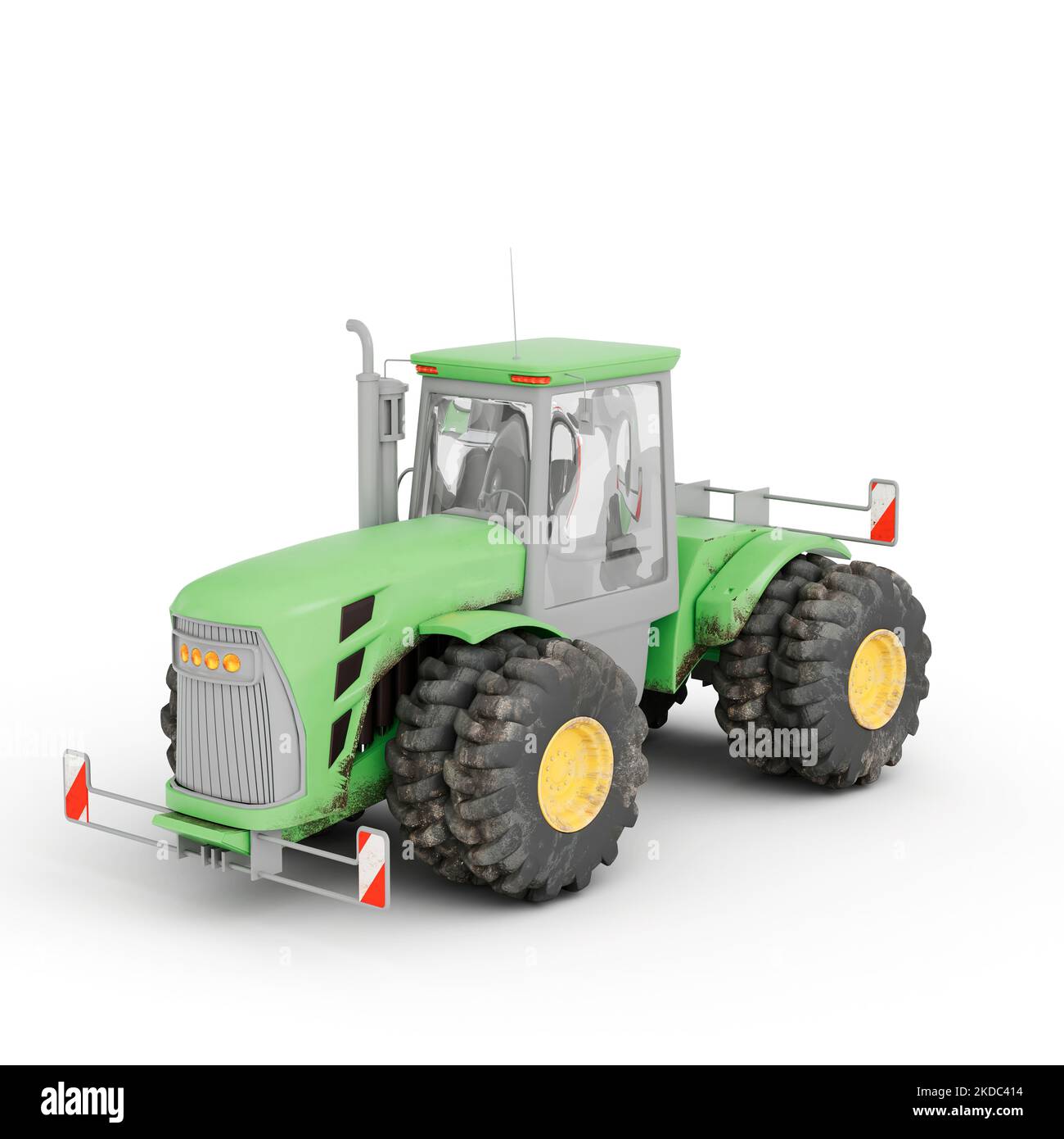 A 3D rendering of a green articulated tractor isolated on white ...