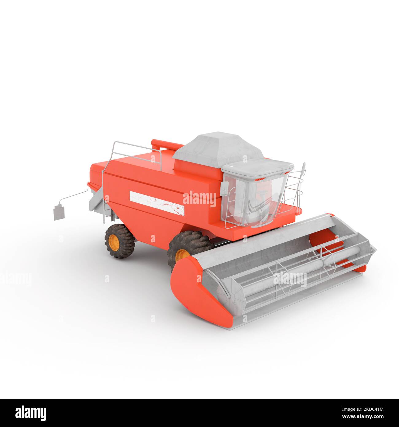 A 3D rendering of a red Combine Harvester isolated on white background ...