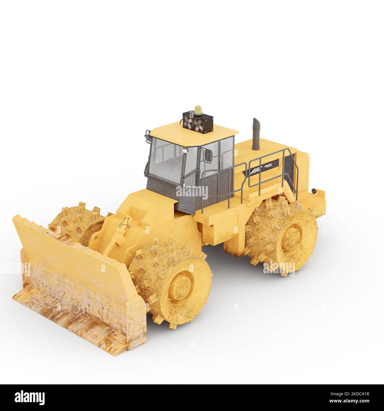 A 3D rendering of a yellow Landfill Compactor isolated on white ...