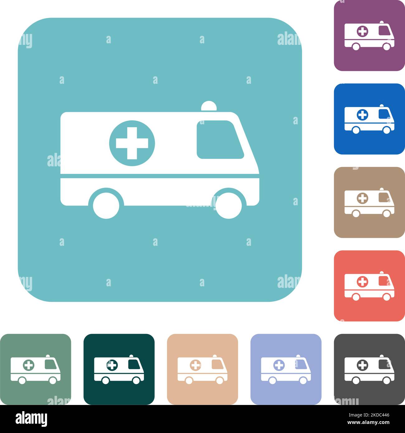 Ambulance car side view white flat icons on color rounded square backgrounds Stock Vector Image ...
