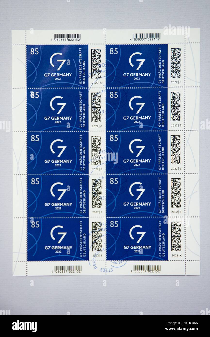 A Special Post Stamp for Germany's G7 Presidency is presented in Berlin ...