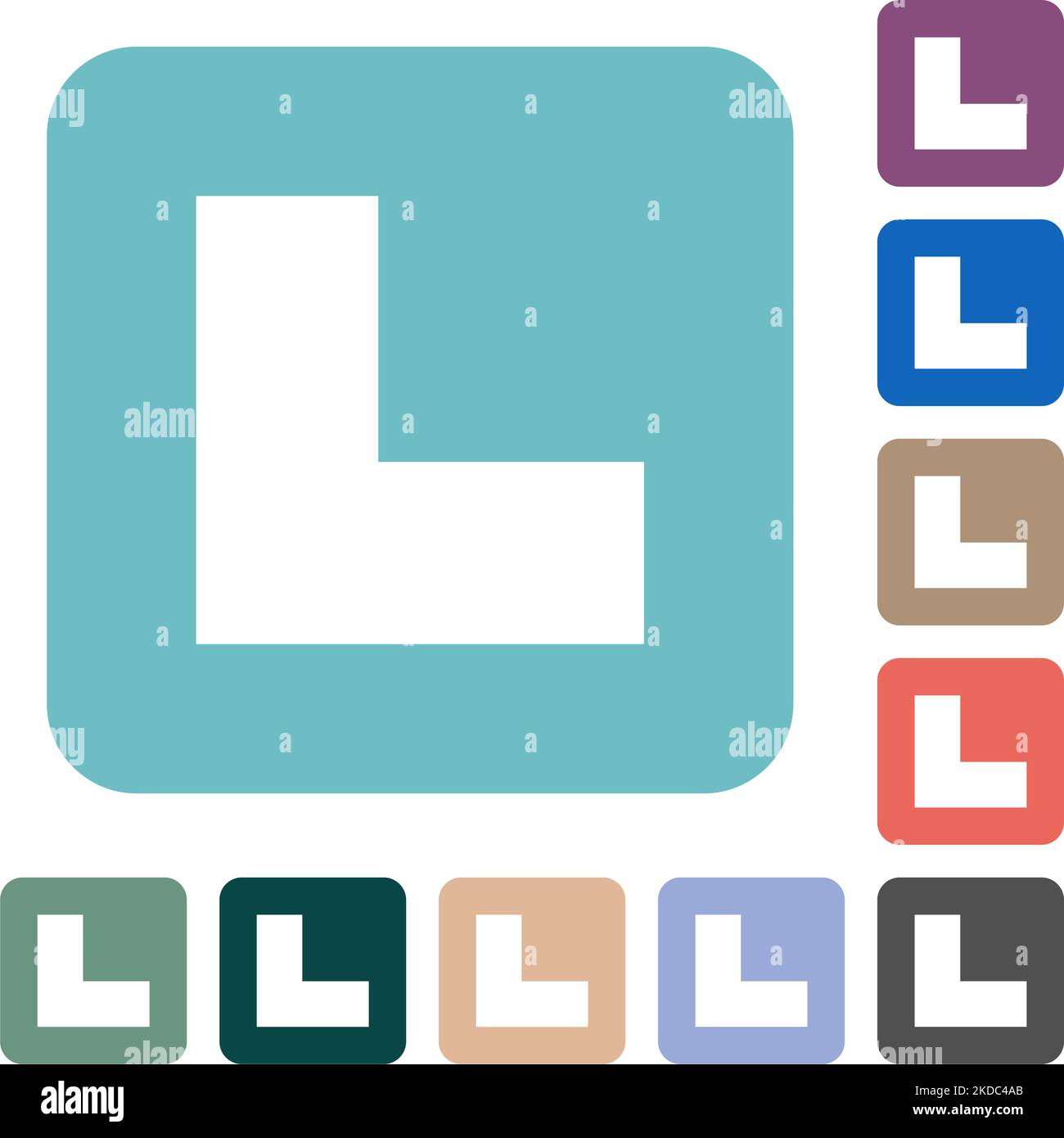 Bottom left angle arrow solid white flat icons on color rounded square ...