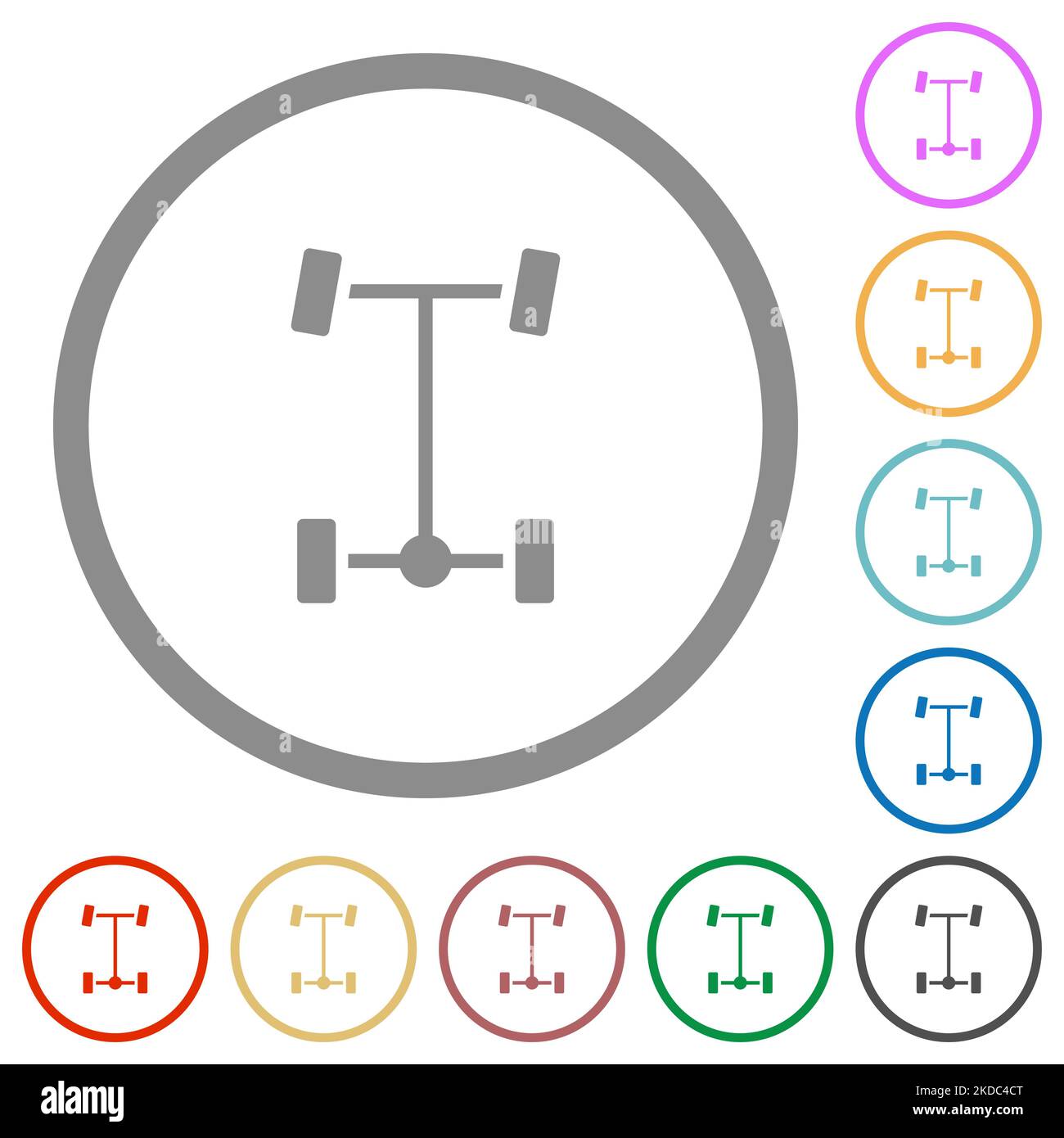 Rear differential flat color icons in round outlines on white ...