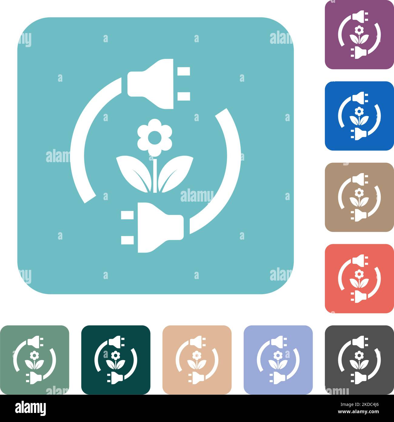 Green energy white flat icons on color rounded square backgrounds Stock ...