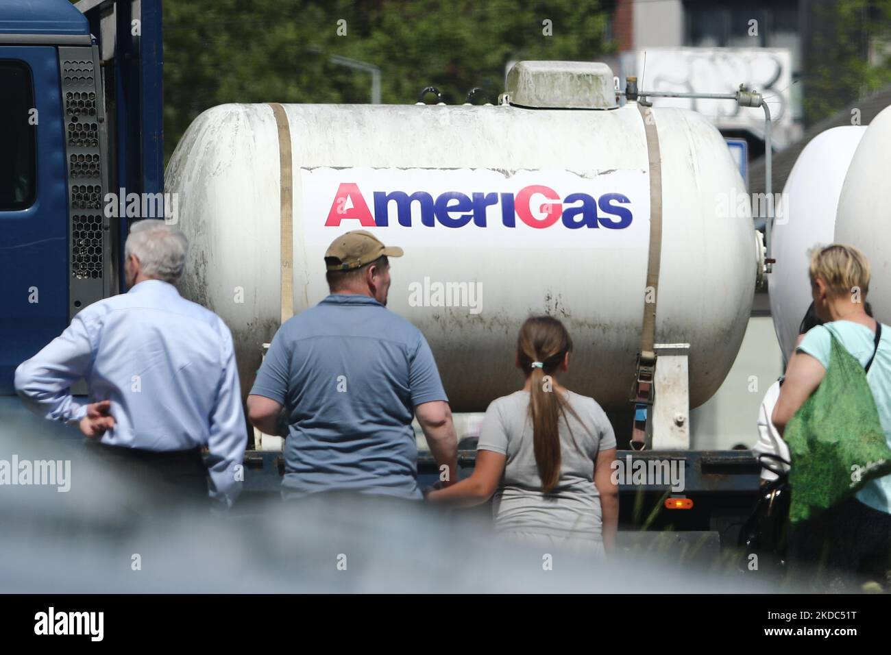 AmeriGas logo is seen on a gas tank transported by truck in Krakow, Poland on June 15, 2022 ...