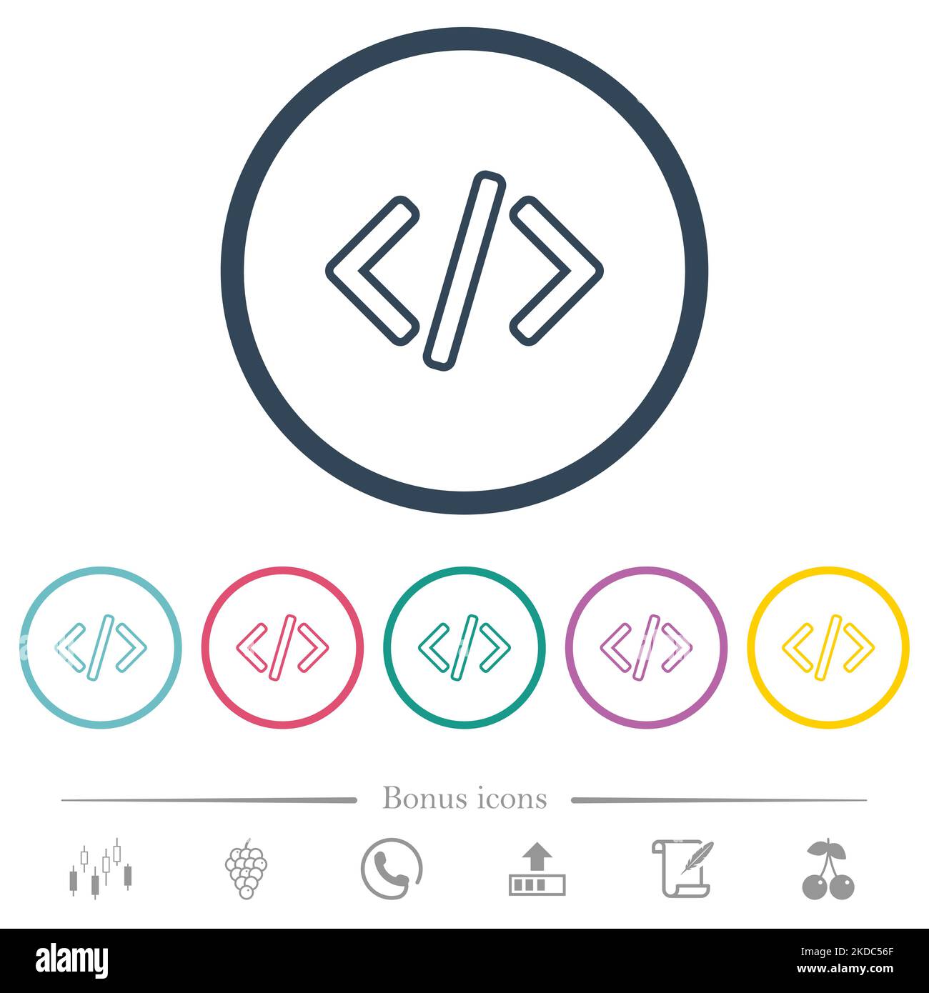 Script code outline flat color icons in round outlines. 6 bonus icons included Stock Vector ...