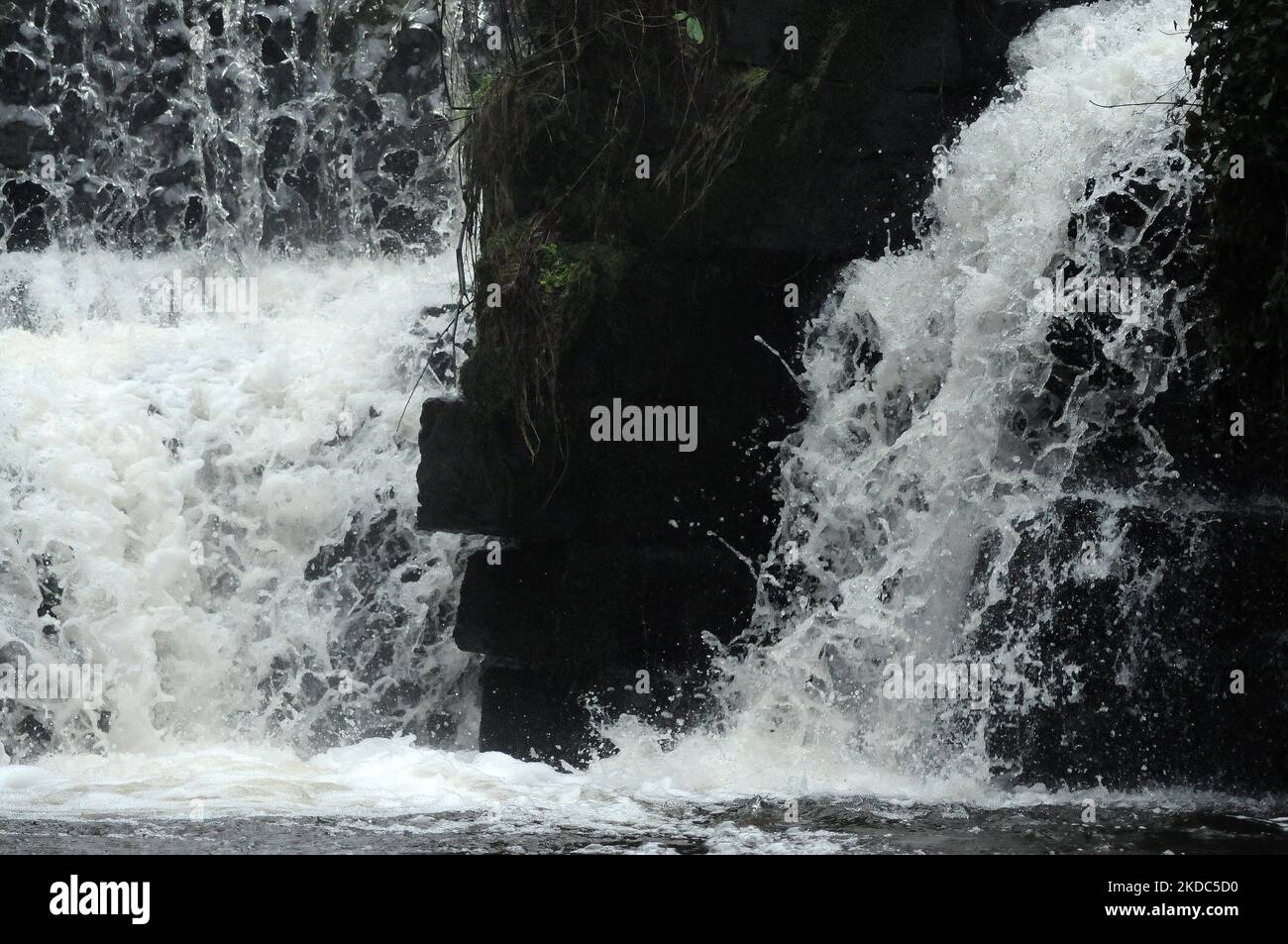 The man-made Penllergaer Waterfall. A drop of around 10 feet ...