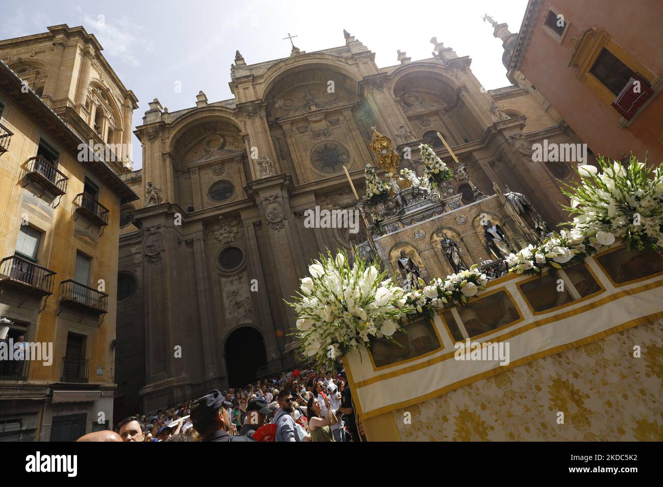 The sacred Monstrance leaves the Cathedral during the celebration of ...