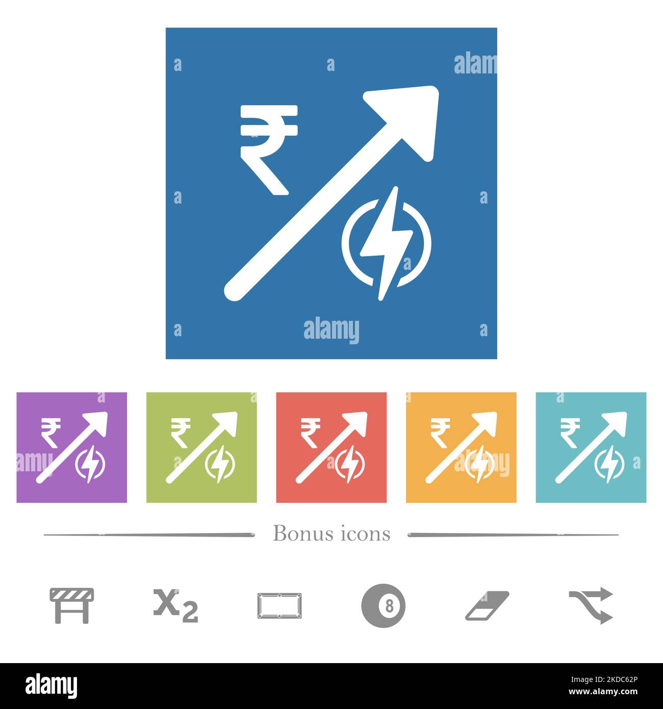 Rising electricity energy Indian Rupee prices flat white icons in ...