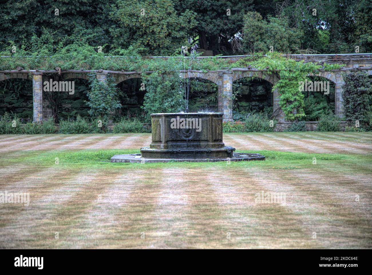 A statue with fountain in the garden of the Hever Castle in Hever ...