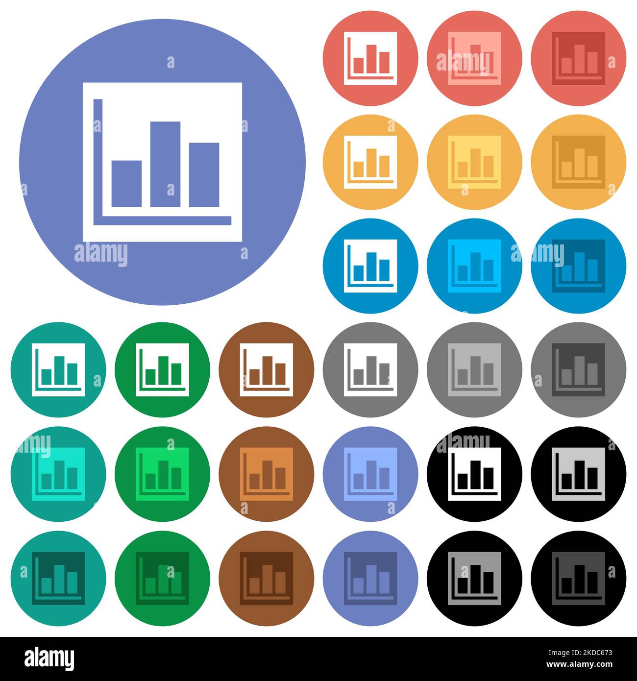 Bar graph statistics solid multi colored flat icons on round ...
