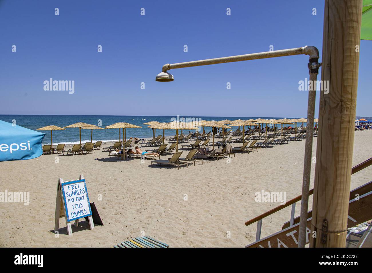 Tourism in Greece. The coast of Rethymno town with the long sandy beach ...