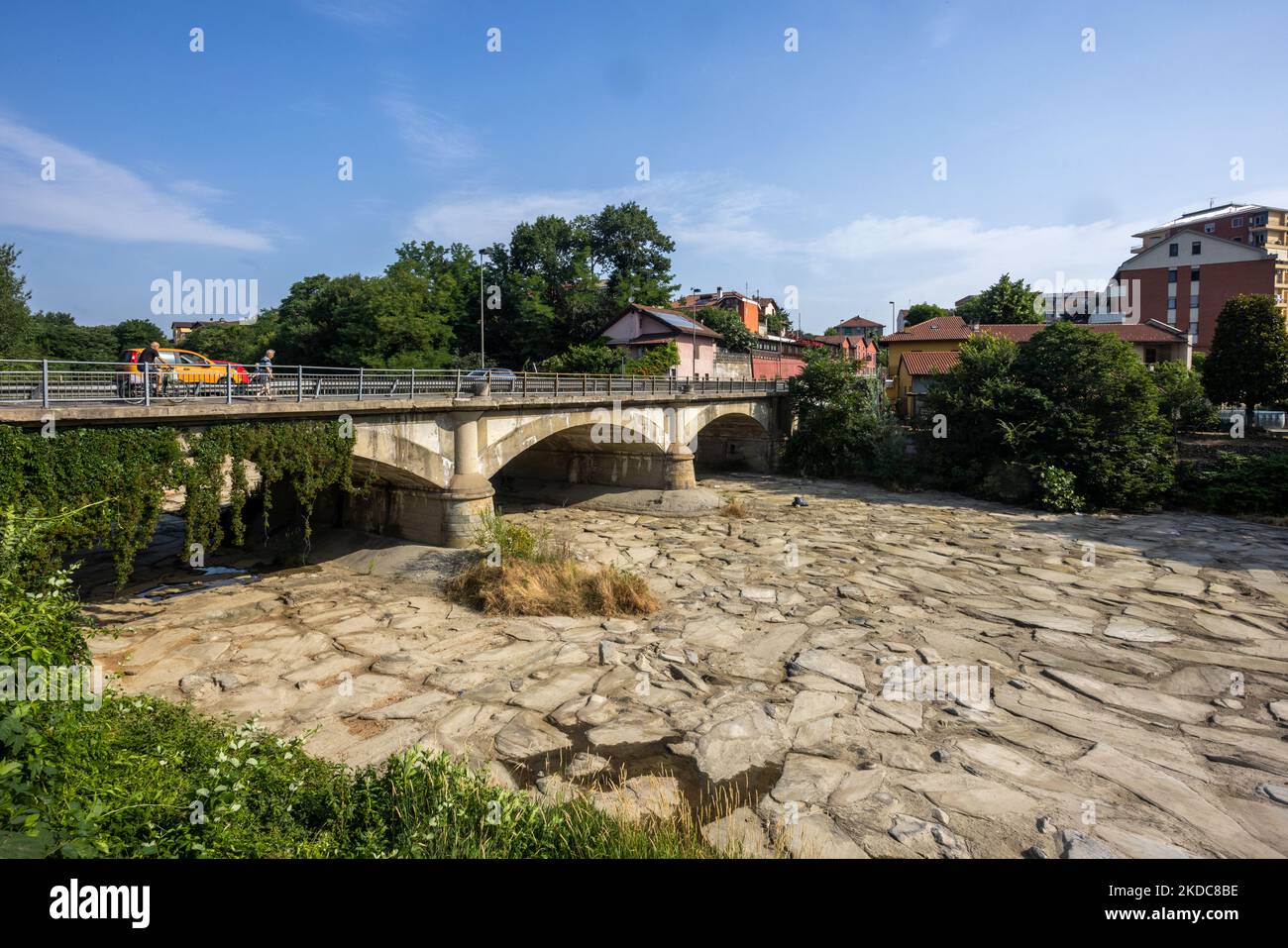 The Sangone torrent, a tributary of the Po, is completely dry in the ...