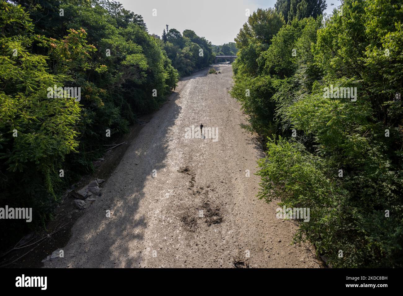 The Sangone torrent, a tributary of the Po, is completely dry in the ...