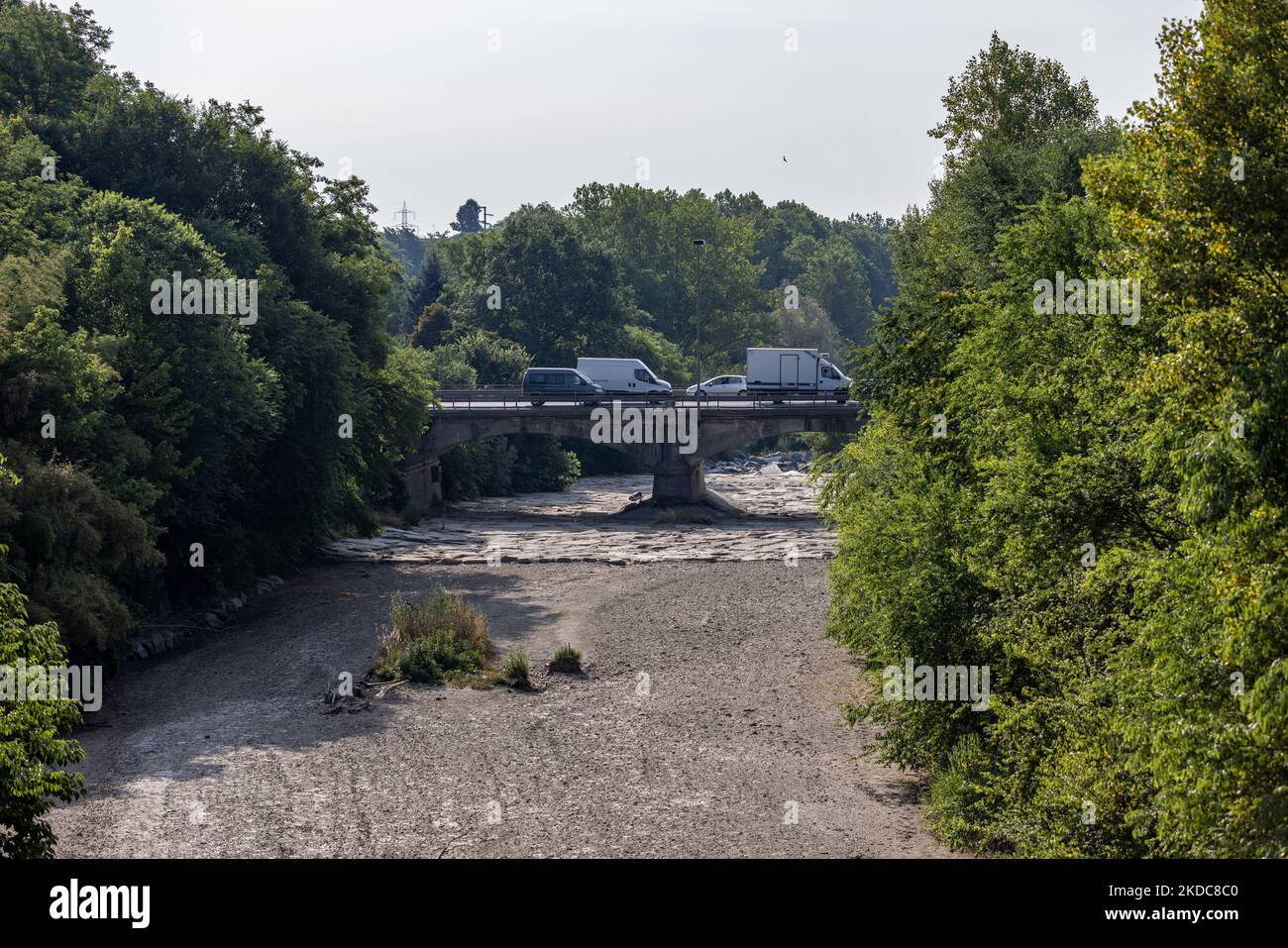 The Sangone torrent, a tributary of the Po, is completely dry in the ...