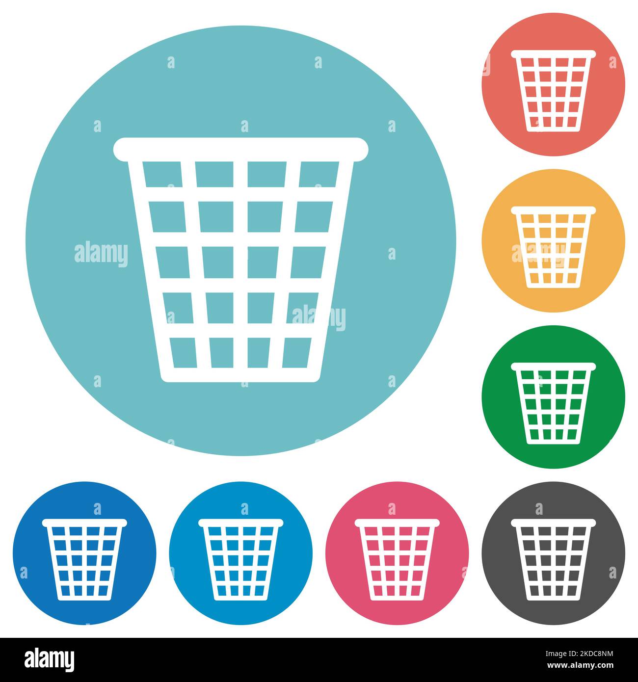 Single Empty Wide Trash Outline Flat White Icons On Round Color
