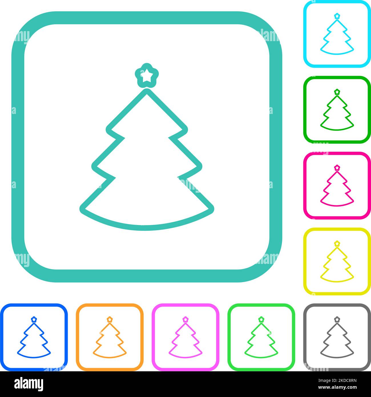 Christmas tree outline vivid colored flat icons in curved borders on ...